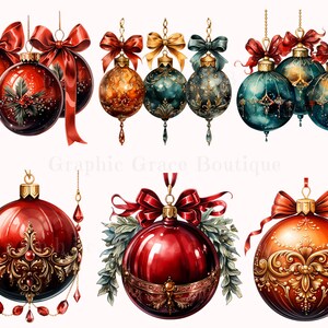 Christmas Baubles Clipart PNG Bundle , Watercolor Festive Holly Hanging ...
