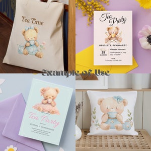 Watercolor Tea Time Teddy Bear Clipart, Pastel Nursery Teddy Bear ...