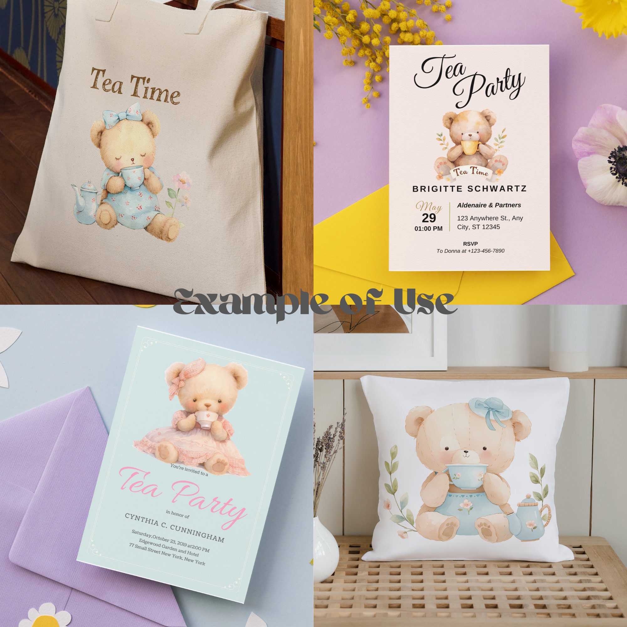 Watercolor Teddy Bear Clipart: Tea Party Nursery Set (PNG) - Etsy