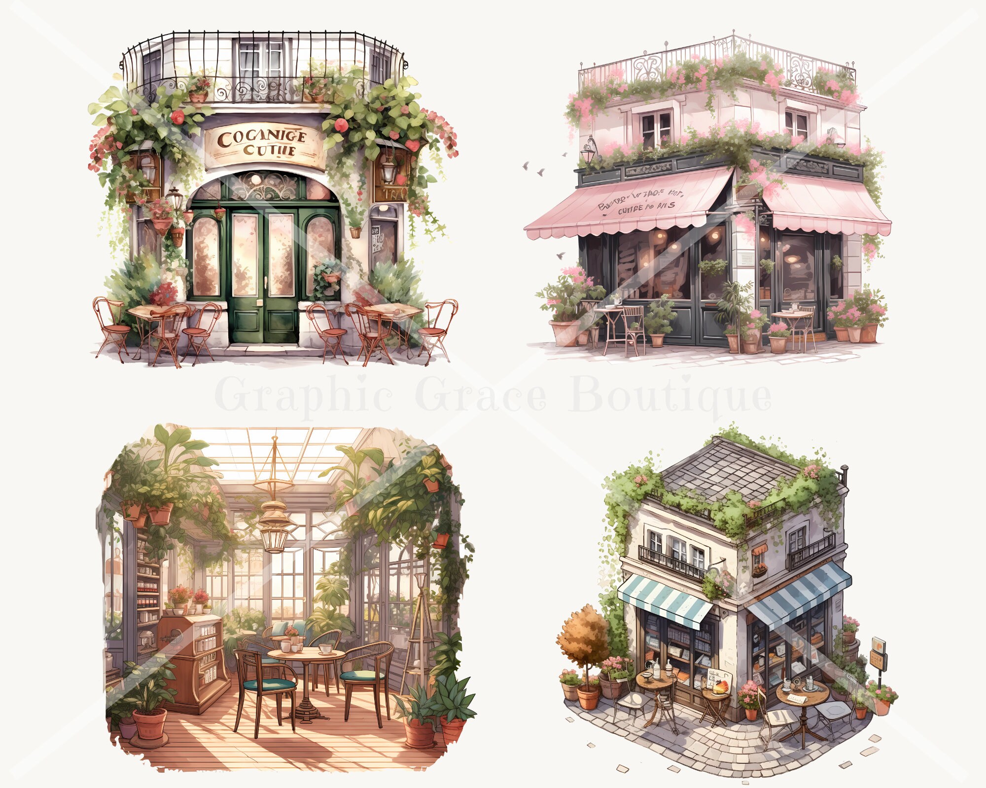 High-quality Watercolor Cafe Storefronts Clipart Bundle Cozy - Etsy