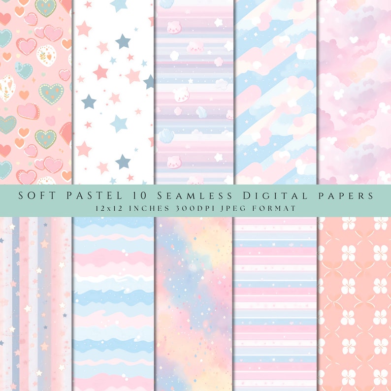 Soft Pastel Digital Paper Bundle Pastel & Minimalist Line Art, Pastel ...
