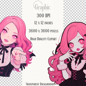 Cute Pink Vampire Girl Digital Stickers, Vampire Clipart, Journaling ...