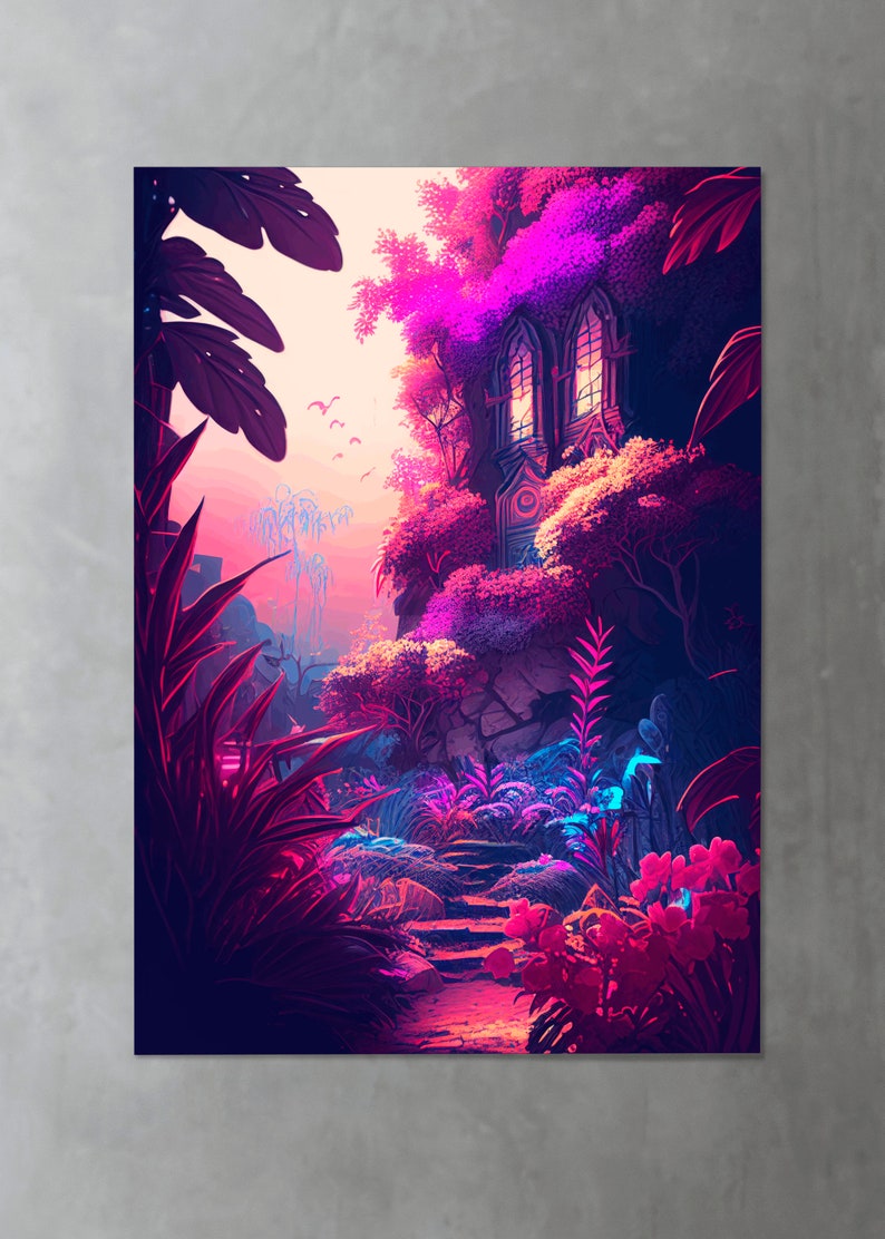 Vintage / Retro Digital Poster | Synthwave Flower Garden Cottage ...