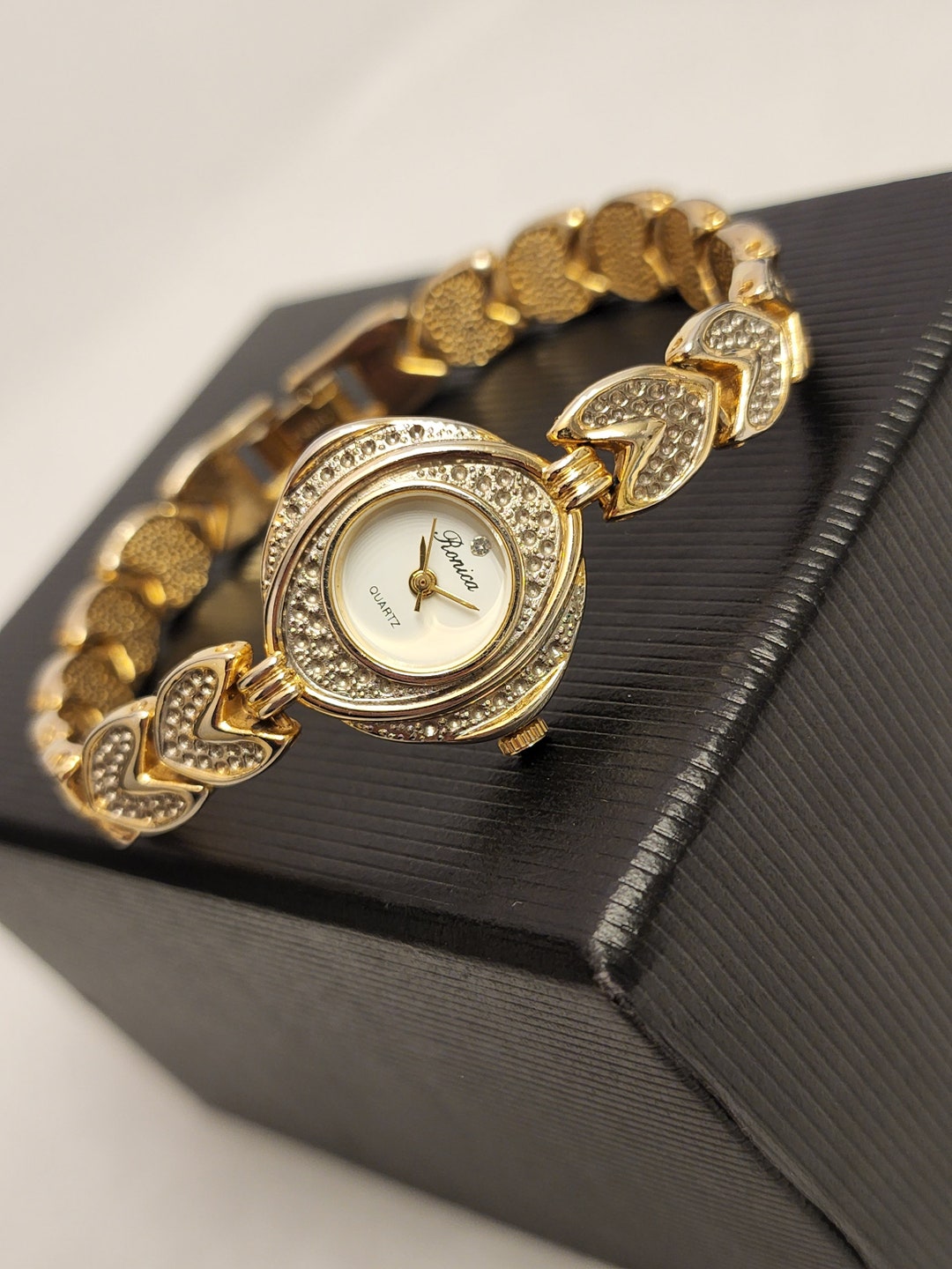 Vintage Two Tone Womens Watch Ronica Quartz With Faux Diamond Marker ...