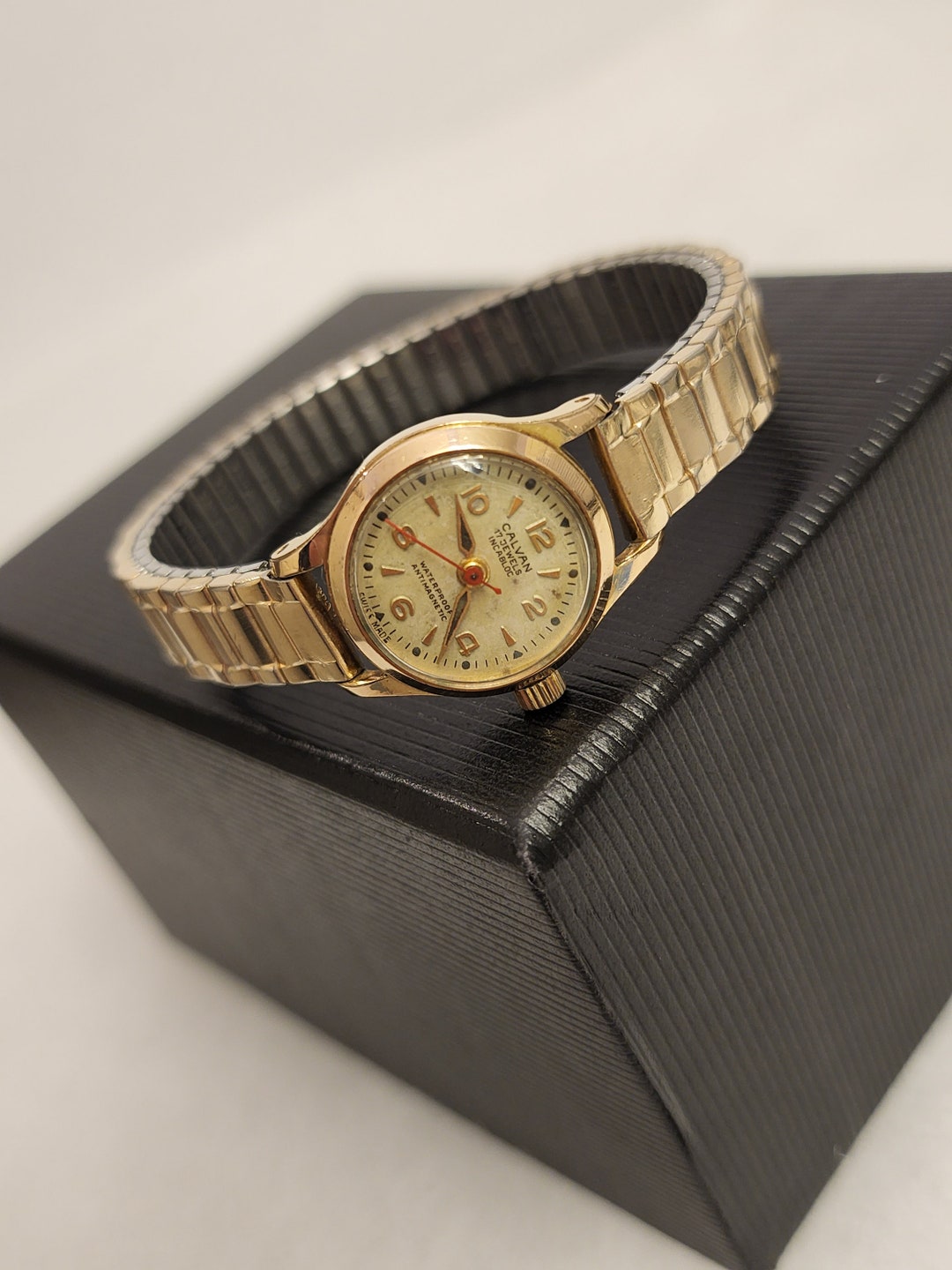 Vintage Gold Watch Womens Calvan Manual Wind With Red Second Hand on ...