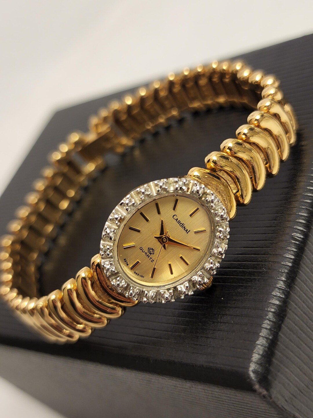 Vintage Gold Tone Womens Watch Cardinal Quartz With Faux Diamond ...