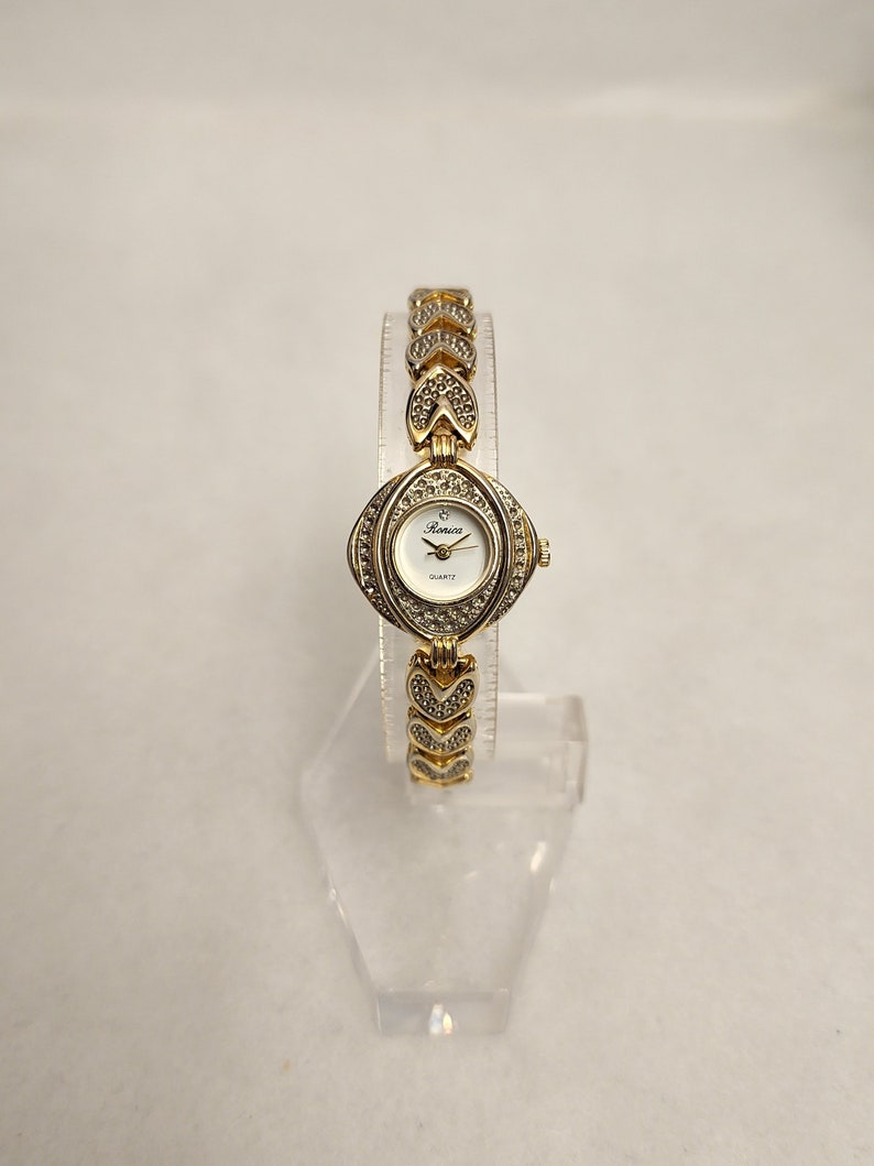Vintage Two Tone Womens Watch Ronica Quartz With Faux Diamond Marker ...