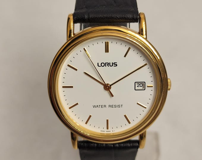 Retro Mens Dress Watch Lorus Quartz With Date Window on Black Strap ...