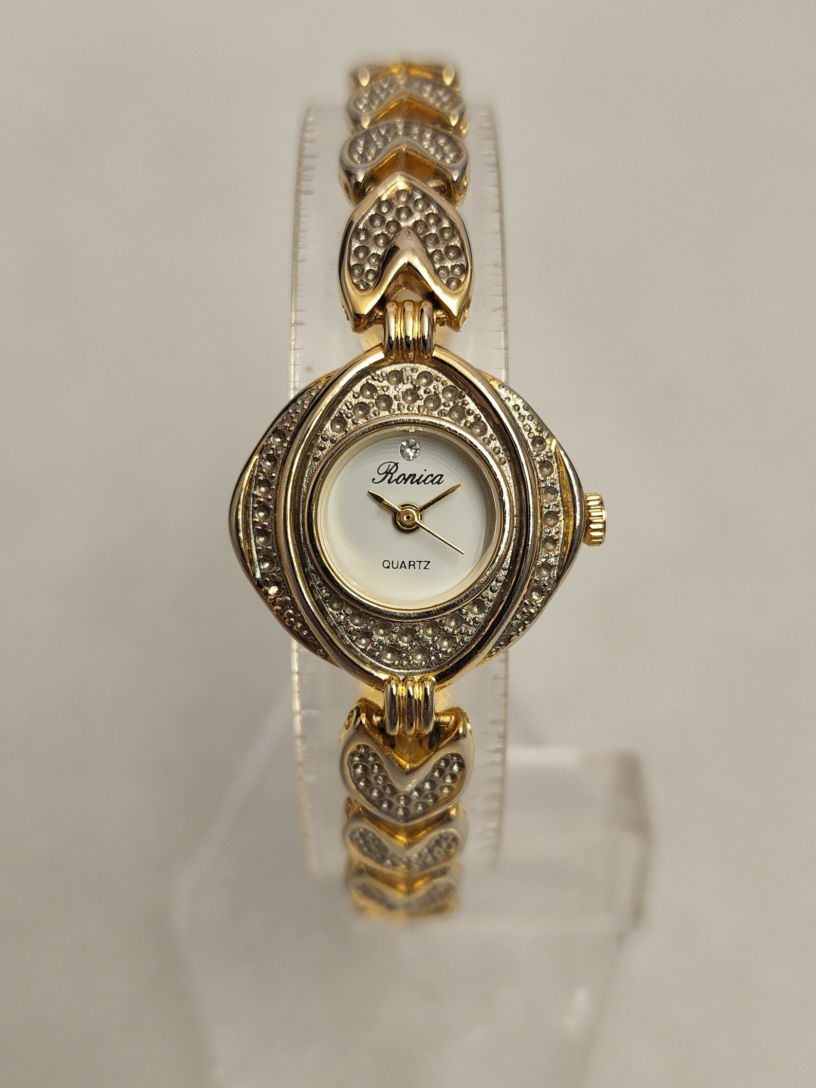 Vintage Two Tone Womens Watch Ronica Quartz With Faux Diamond Marker ...