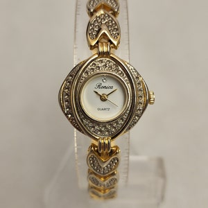 Vintage Two Tone Womens Watch Ronica Quartz With Faux Diamond Marker ...