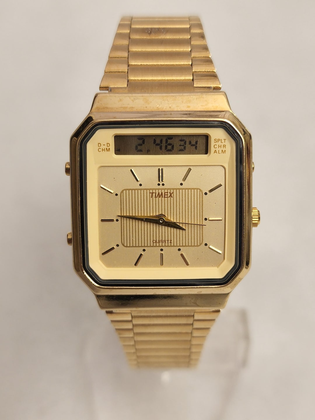 Retro Gold Tone Analog and Digital Watch Timex Quartz Dual Time Gift ...