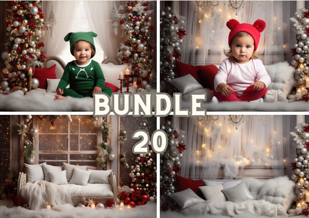 Cozy Christmas Bundle: 20 Digital Bedroom Backdrops With Couch and ...