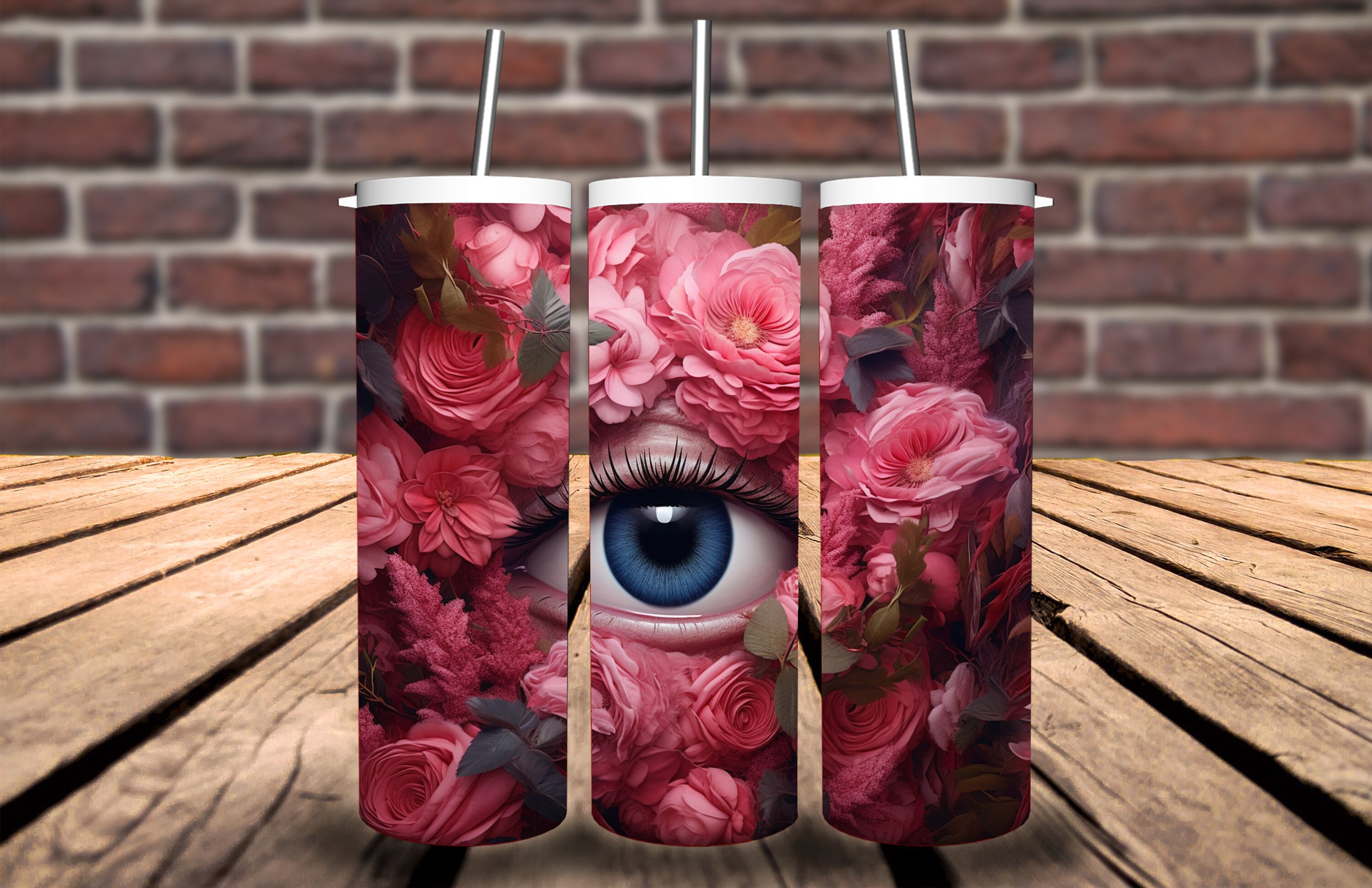 Surrealistic 3D Eye Illustration With Roses and Carnations Set of 8 ...