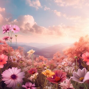 Dreamy Field Flowers Sunset - 45 JPEG Digital Backdrops Teodigitaloasis ...