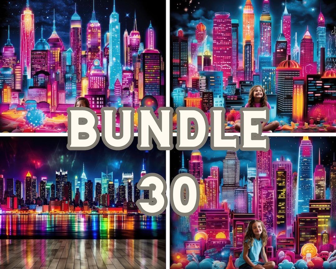 Neon Cityscape Digital Backdrop Collection - 30 Vibrant JPEG Files for ...
