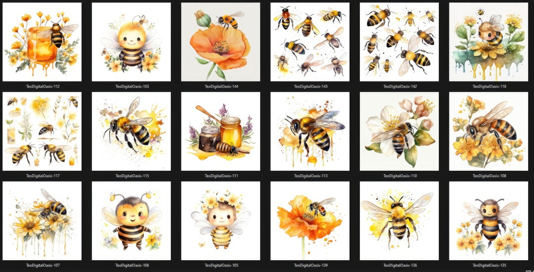 Watercolor Honey Bee Clipart, Printable Art Spring Garden Bee Vibrant ...
