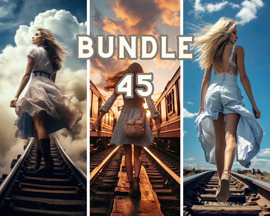 Digital Backdrop Collection: Train Tracks, Train Takes off Into the Sky ...