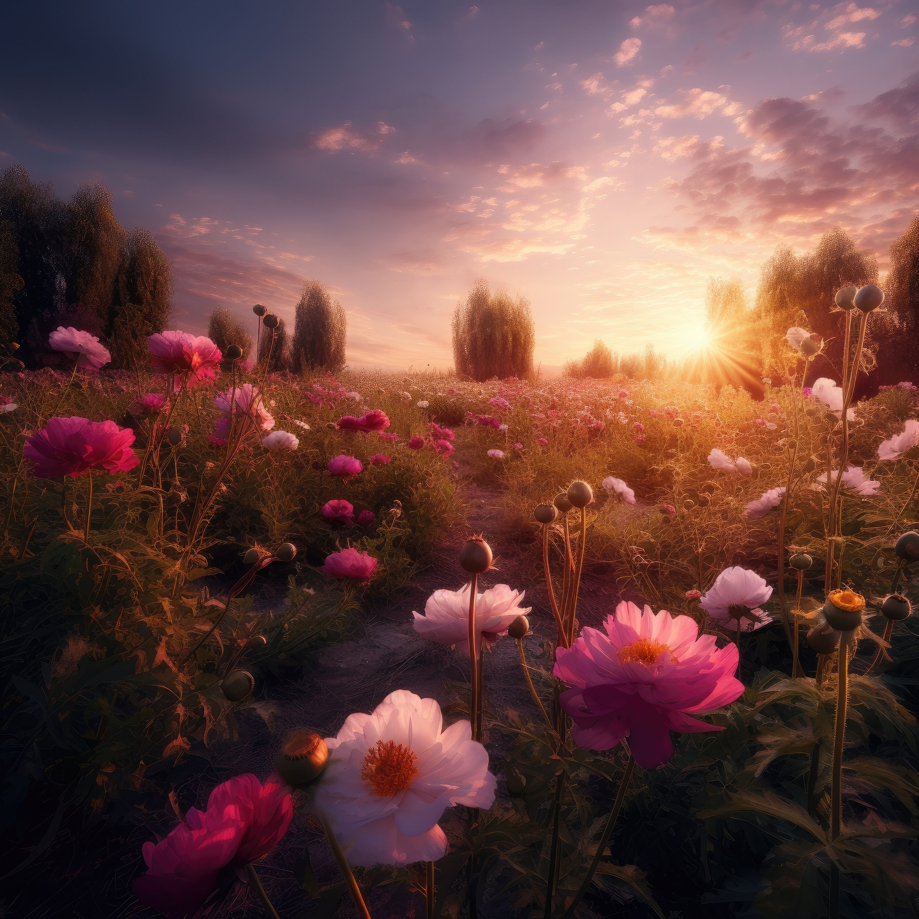 Dreamy Field Flowers Sunset - 45 JPEG Digital Backdrops Teodigitaloasis ...