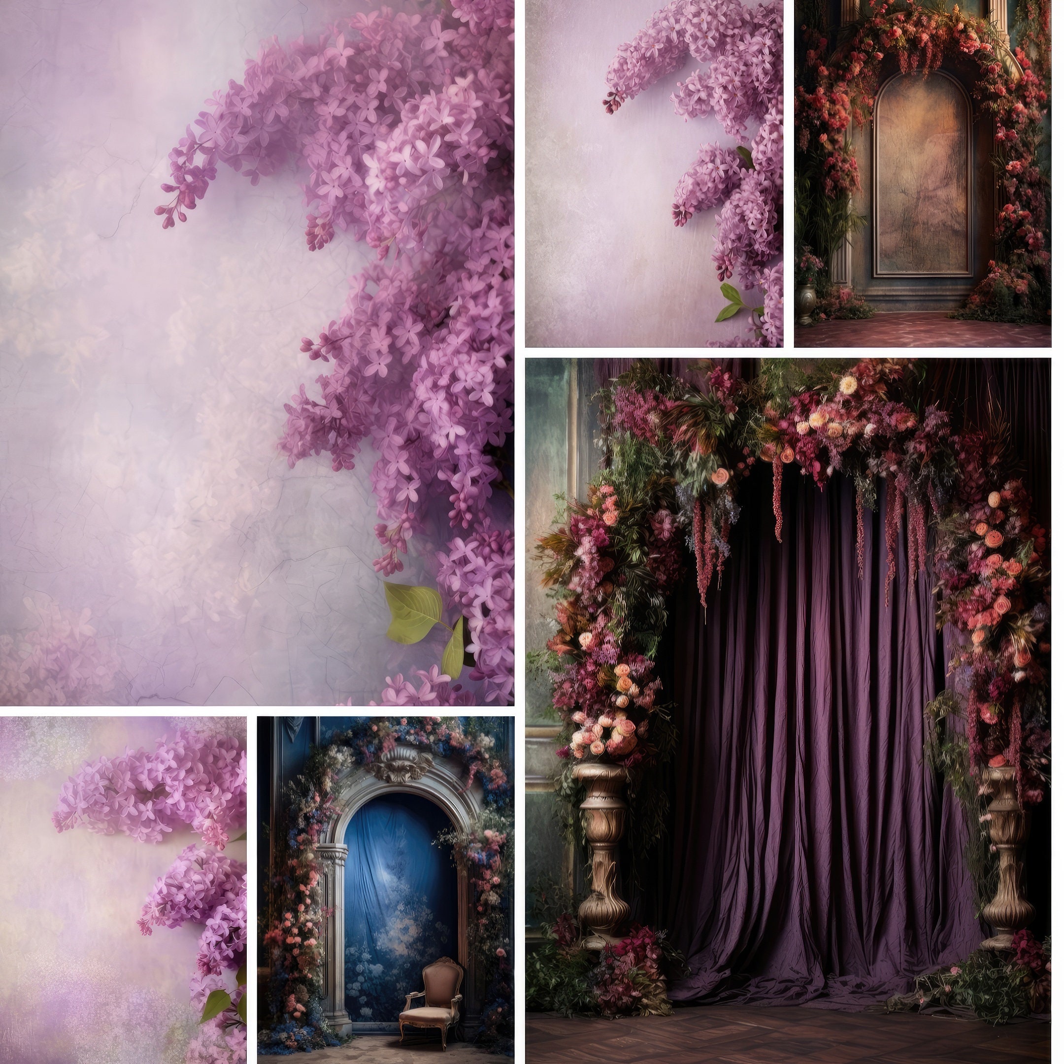 Floral Room Digital Backdrops Bundle Blue Curtain With - Etsy