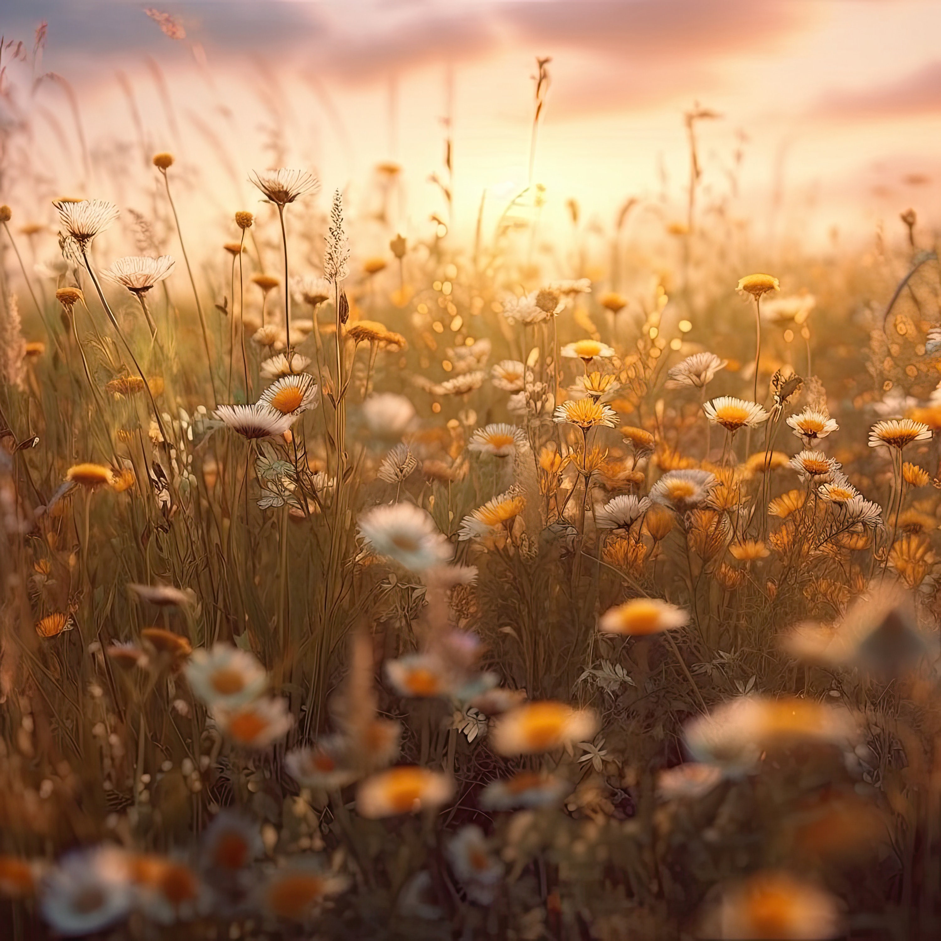 Dreamy Field Flowers Sunset - 45 JPEG Digital Backdrops Teodigitaloasis ...