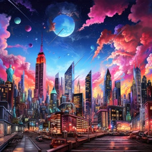 Neon Cityscape Digital Backdrop Collection - 30 Vibrant JPEG Files for ...