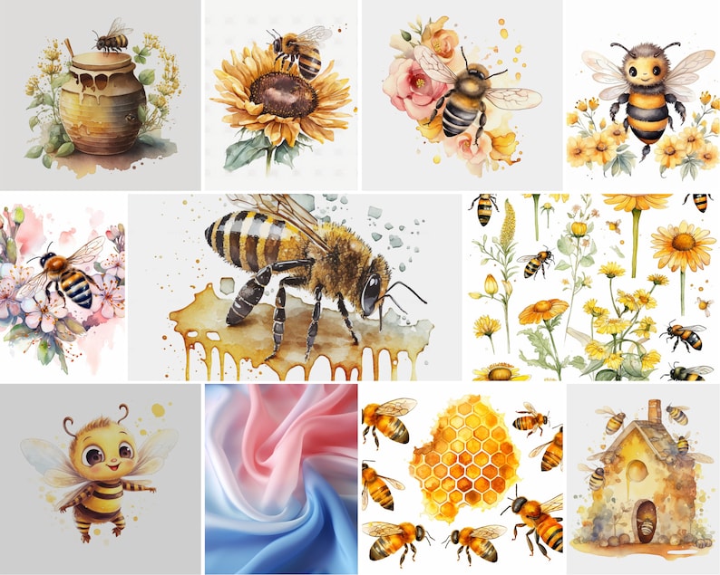Watercolor Honey Bee Clipart Printable Art Spring Garden Bee - Etsy