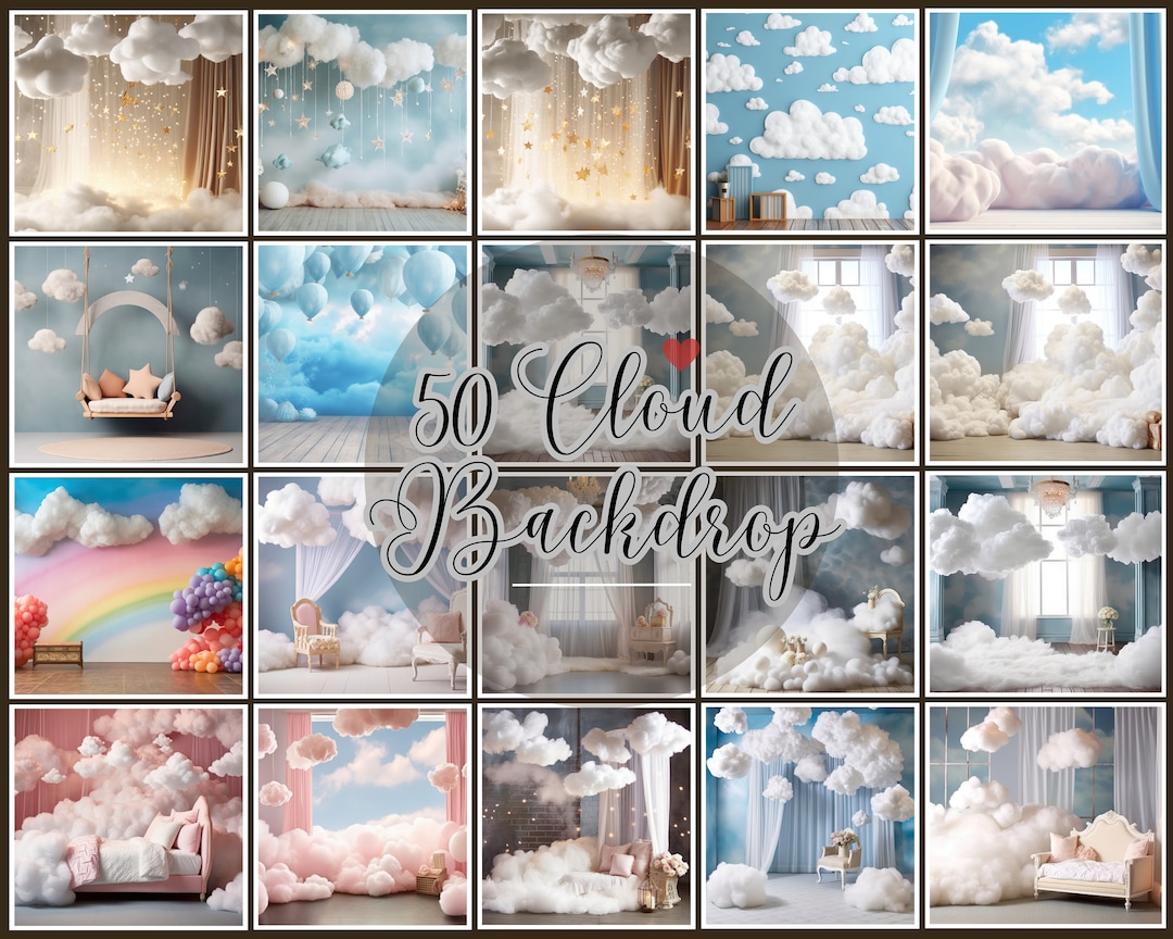 Digital Backdrops: 50x Breathtaking Cloudy Backdrops Boho Style, Fluffy ...