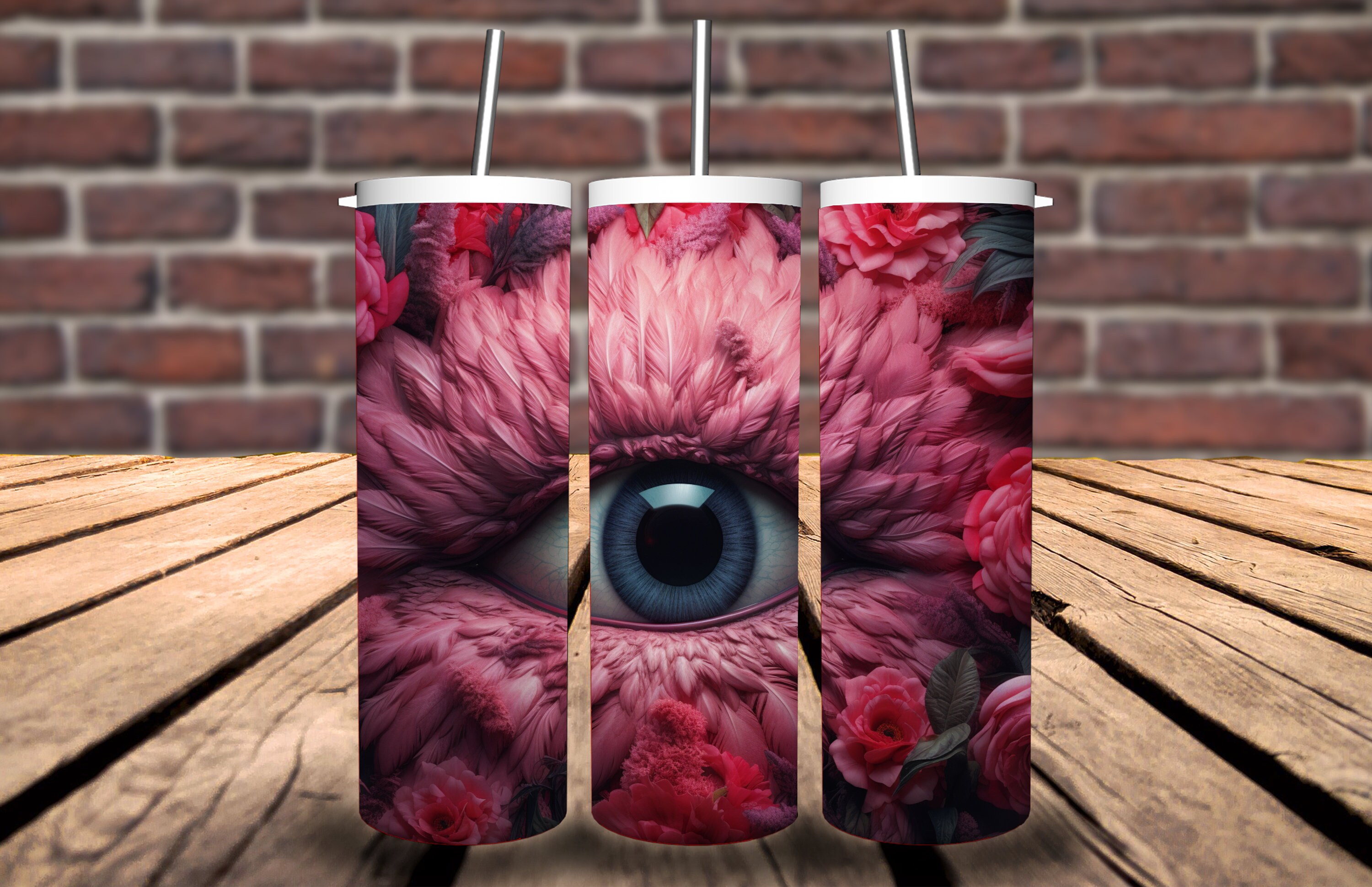 Surrealistic 3D Eye Illustration With Roses and Carnations Set of 8 ...