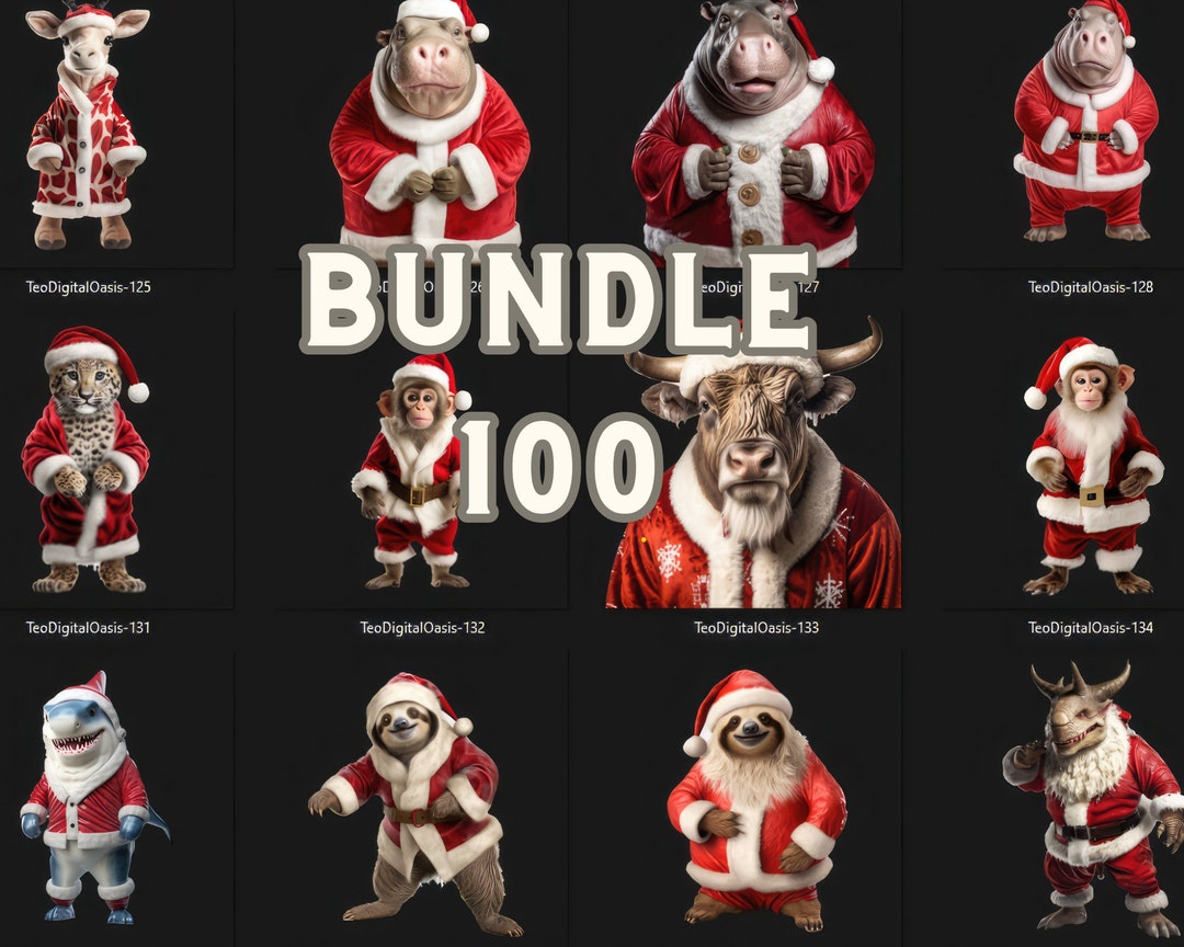 Bundle of 100 Transparent PNG Animal Santa Claus Costume Digital Files ...