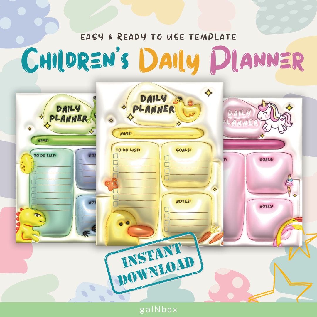 Childrens Printable Daily Planner / 3D Bubble Planner for Kids / Daily ...