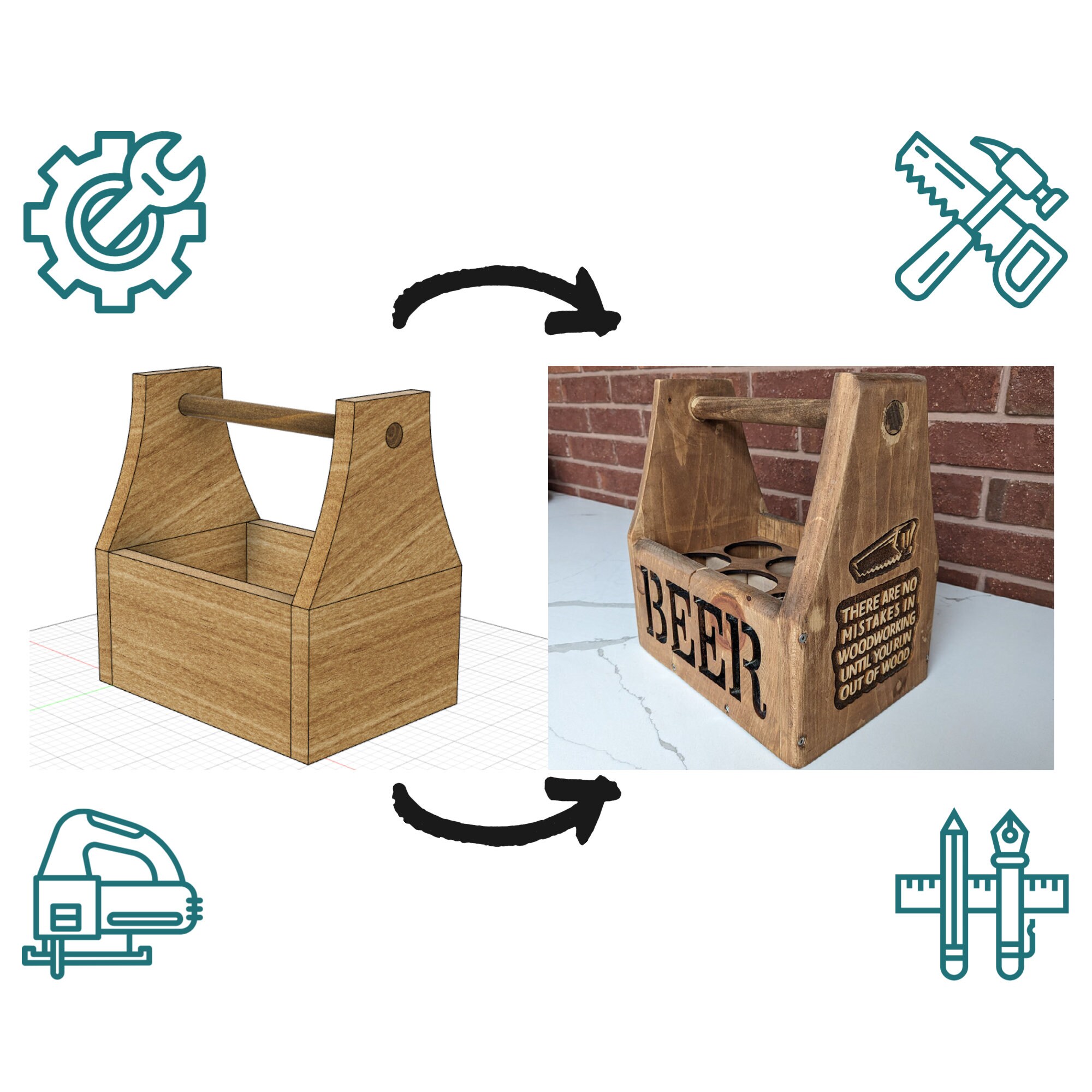 Beer Caddy Woodworking Plans SVG Lightburn Print Download - Etsy