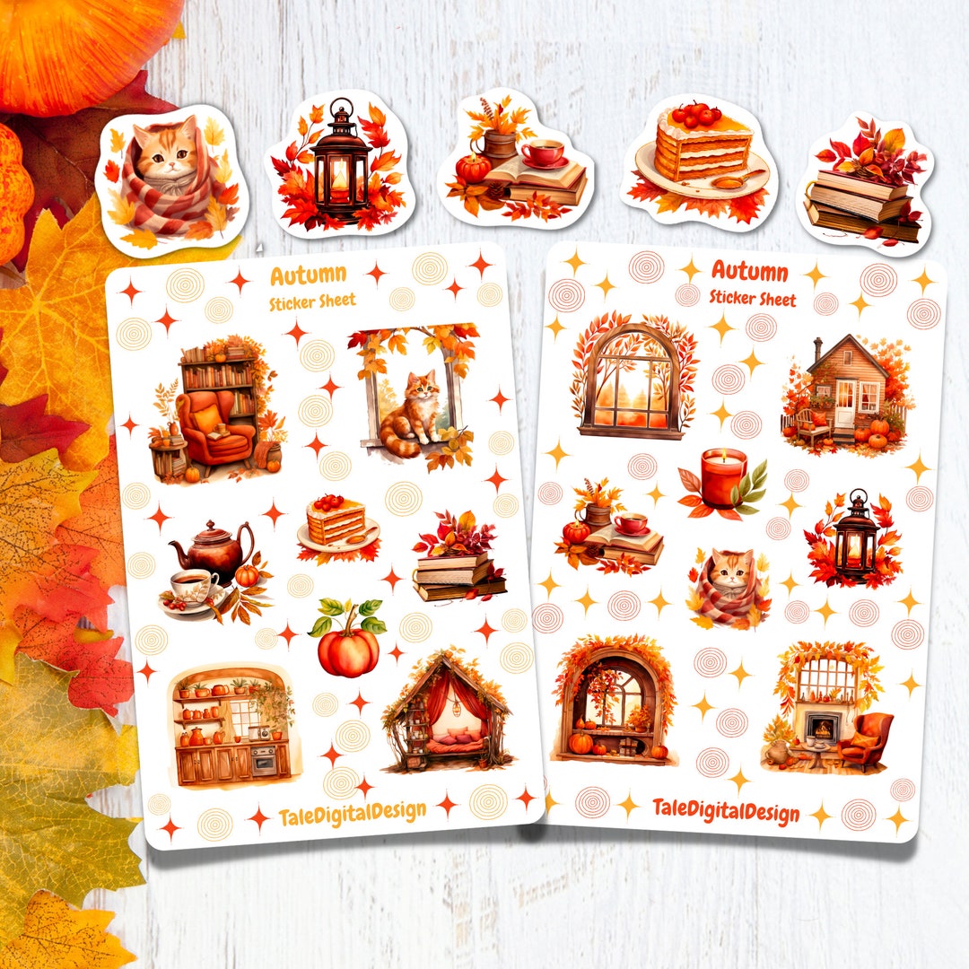 Autumn, Fall Sticker Sheet Set Cottage Pumpkin Plants Nature Bullet ...