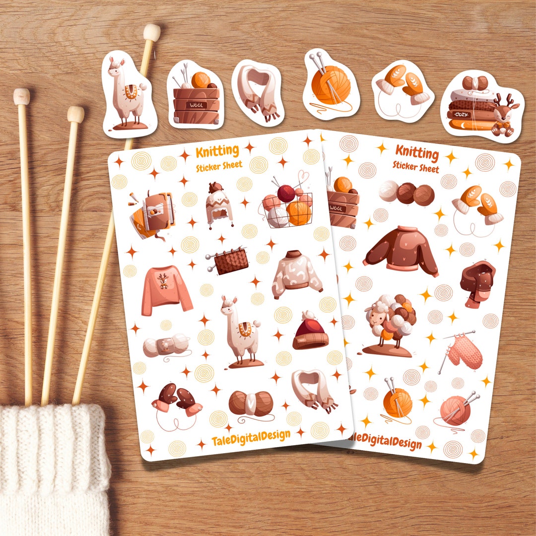 Knitting Sticker Sheet Set Cozy Knitted Scarf Cozy Craft Hobby Yarn ...