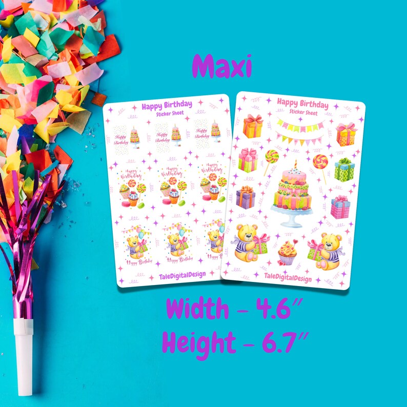 Happy Birthday Sticker Sheet Set Birthday Gift, Cake, Present, Lollipop ...