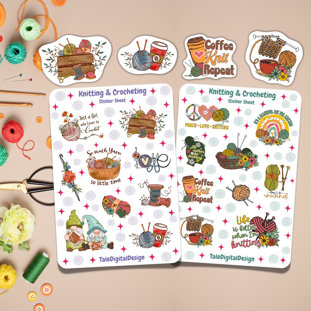 Knitting and Crocheting Sticker Sheet Set Hobby Sticker Craft Sticker ...