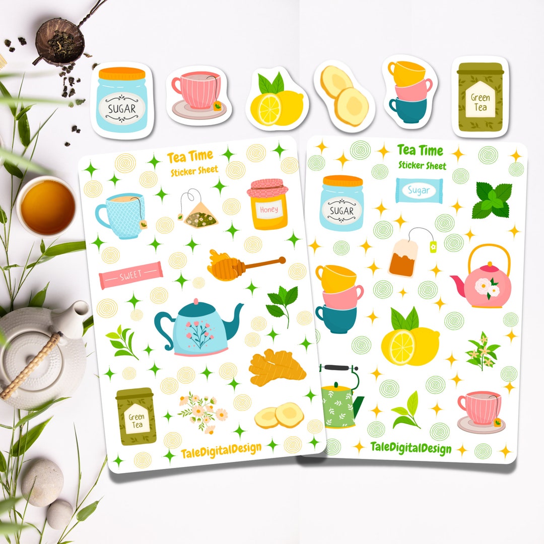 Tea Time Sticker Sheet Set Green Tea Food Cup Sugar Honey Kettle Limon ...