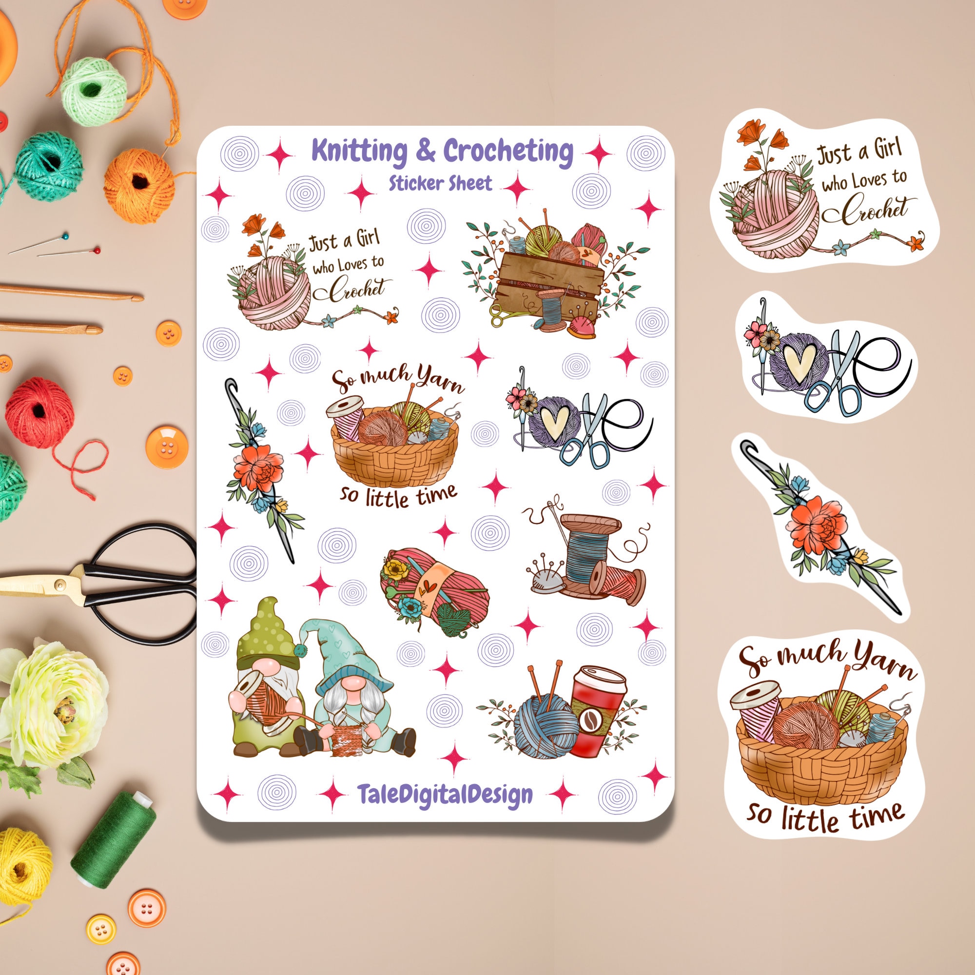 Knitting and Crocheting Sticker Sheet Set Hobby Sticker Craft Sticker ...