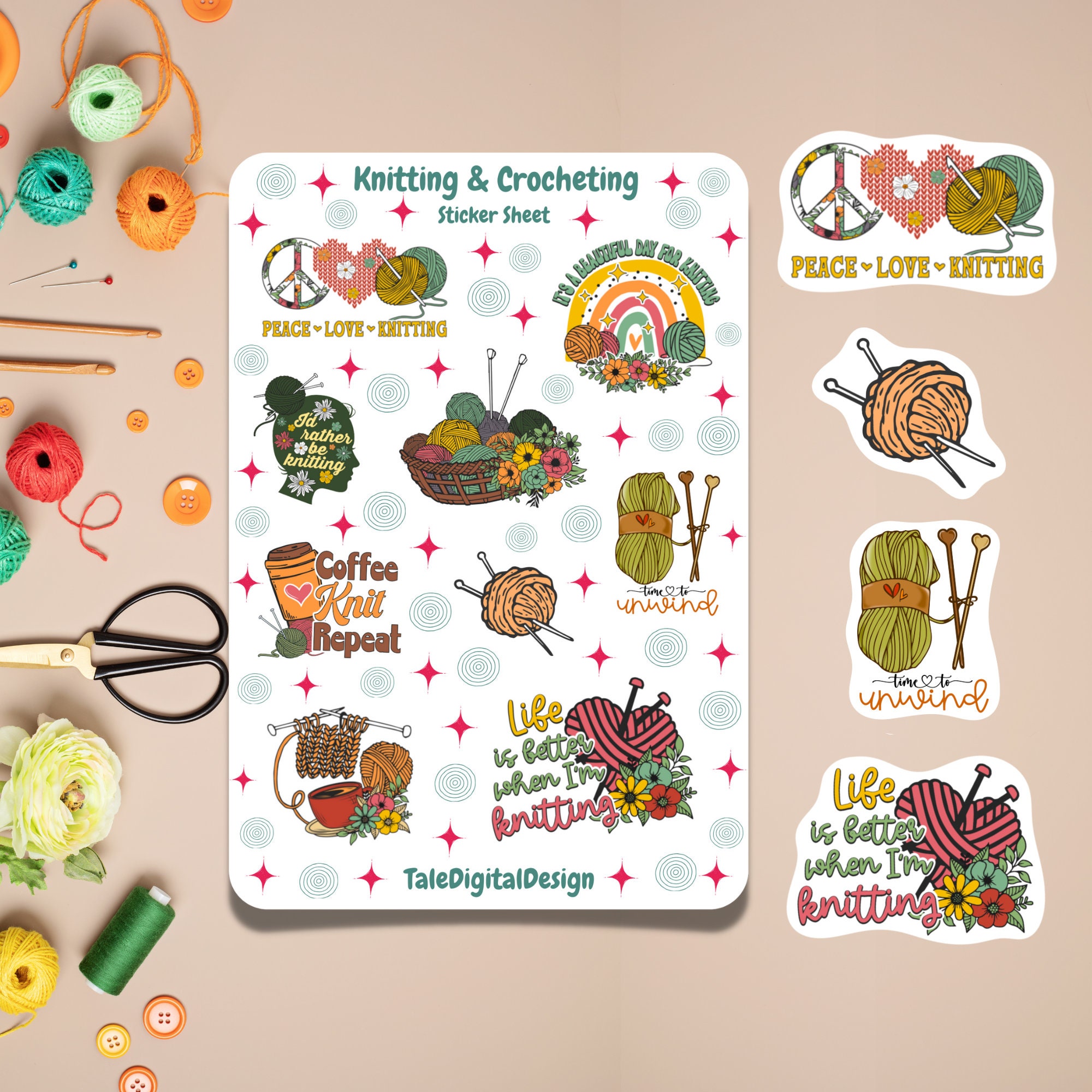 Knitting and Crocheting Sticker Sheet Set Hobby Sticker Craft Sticker ...