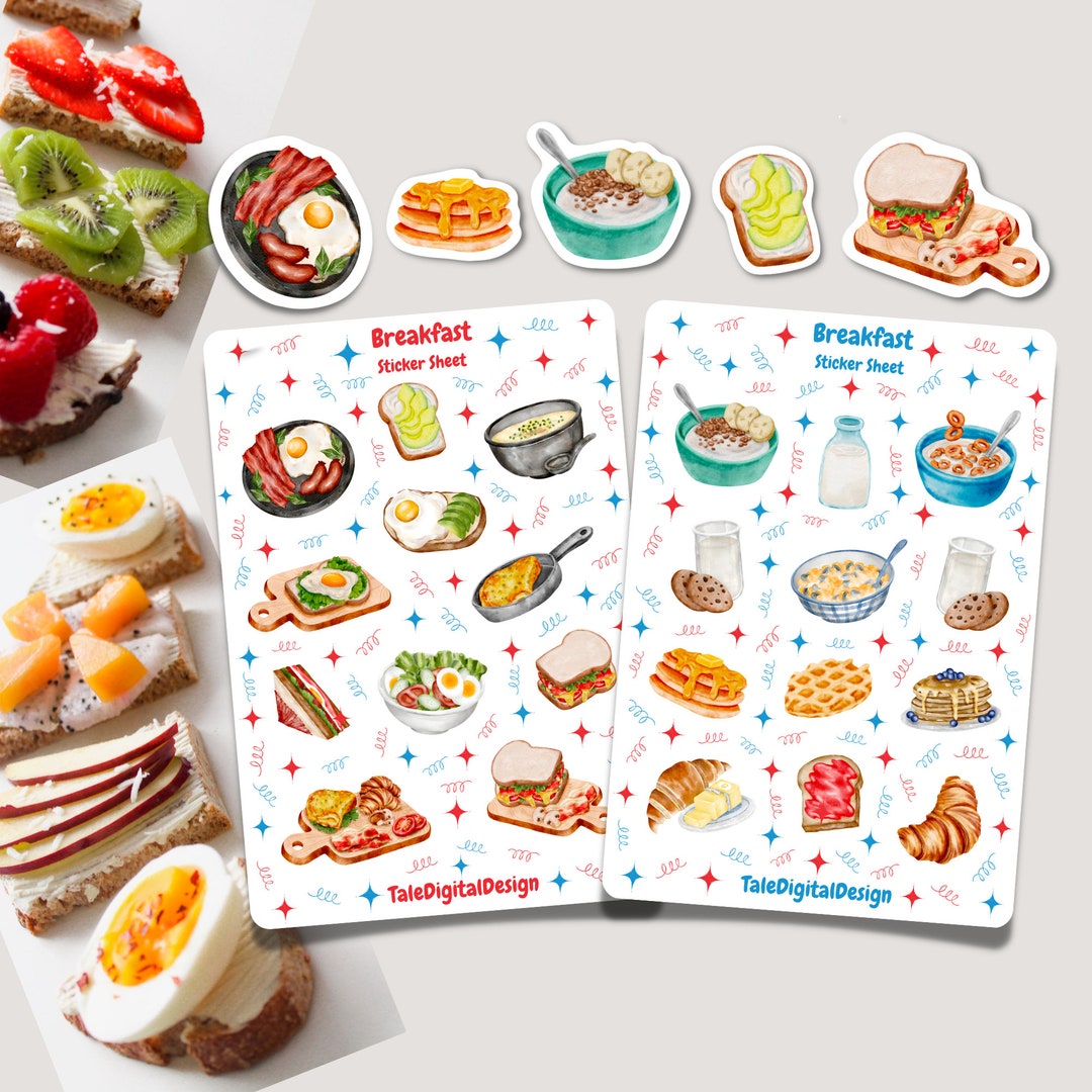 Breakfast Sticker Sheet Set Food Sandwich Salad Avocado Toast Omelet ...