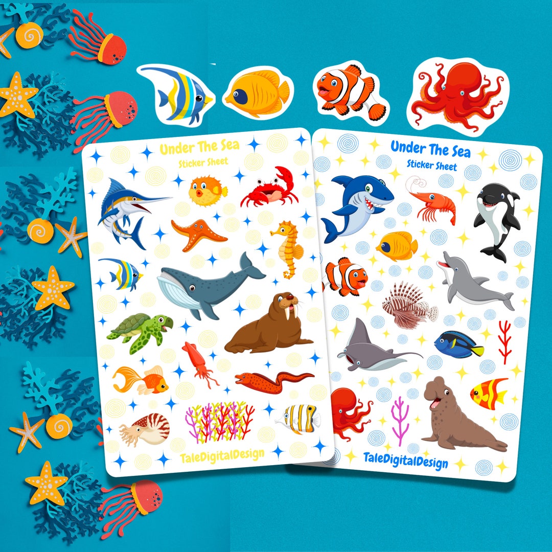 Under the Sea Sticker Sheet Set Ocean Summer Fish Sharks Sea Shells ...