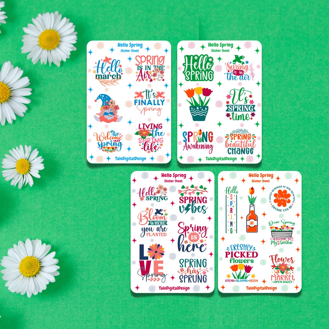 Hello Spring Sticker Sheet Set Spring Vibes Sticker Spring Flowers ...