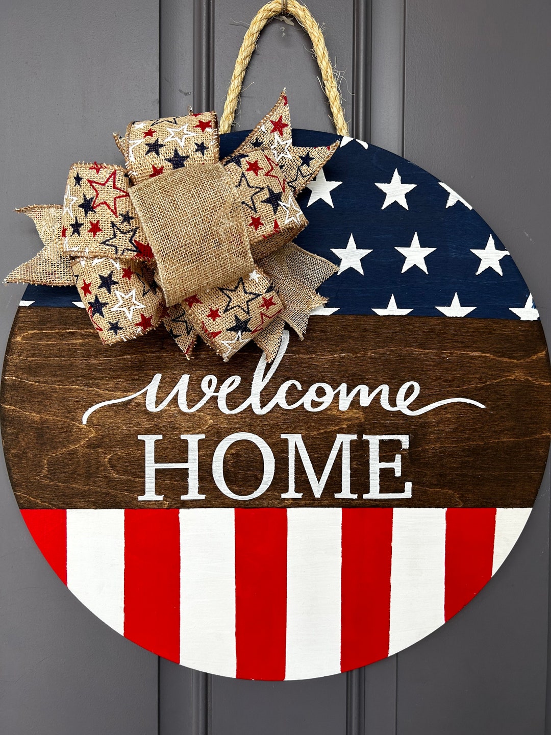 Front Door Decor | American Flag | Door Hanger | Door Wreath ...