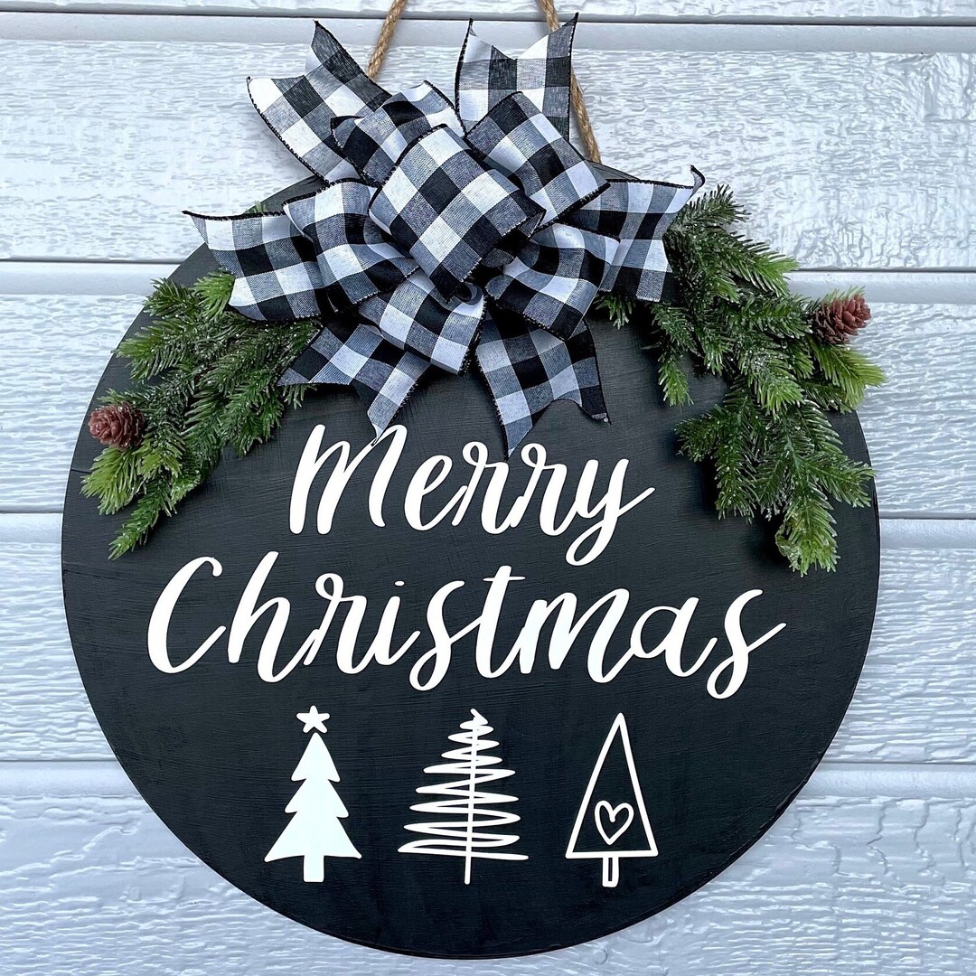 Front Door Decor Merry Christmas Winter Door Hanger Door Wreath ...