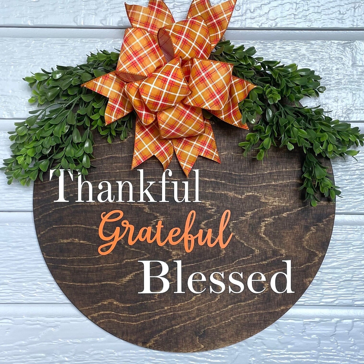 Front Door Decor | Thankful Grateful Blessed | Door Hanger | Door ...