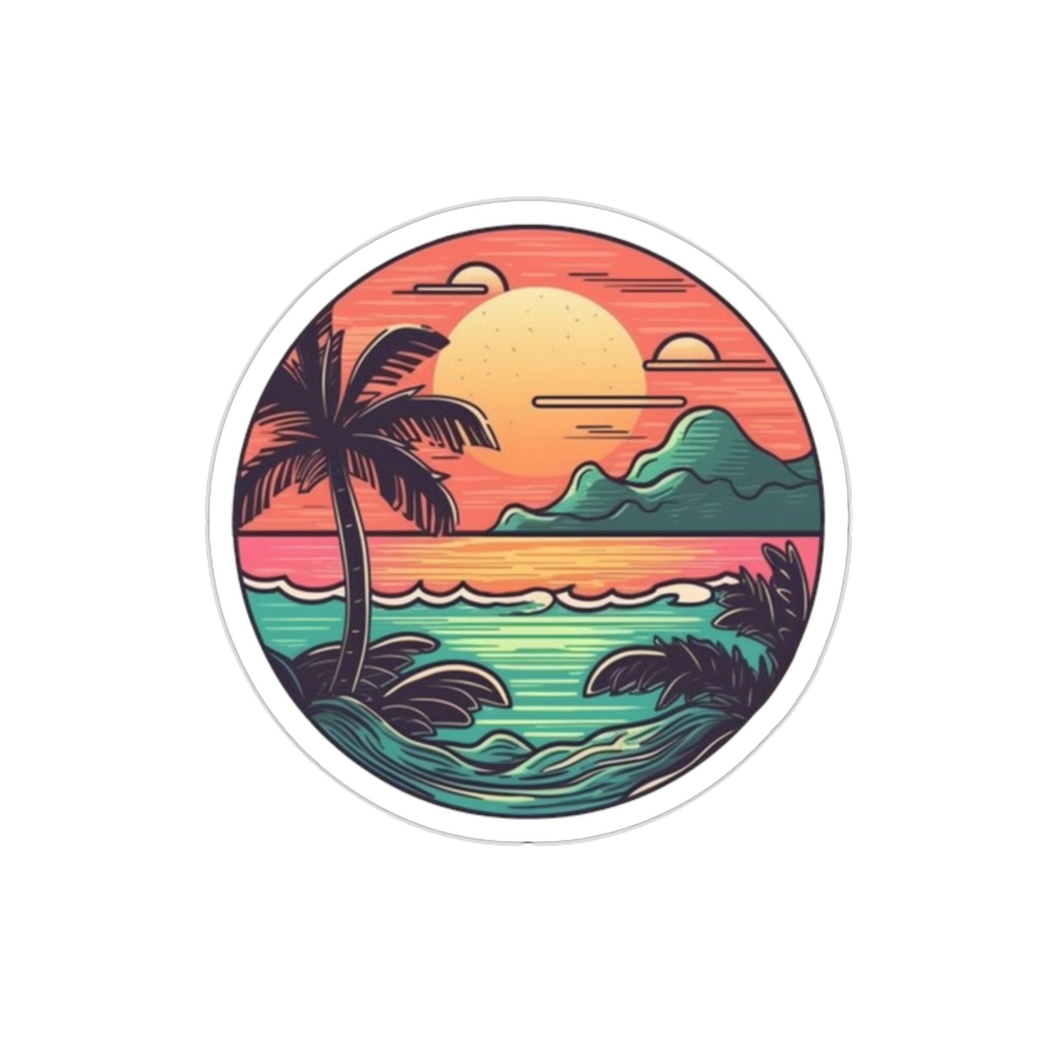 Retro Beach Sticker Fun Summer Decal Beach Sunset Sticker Gift for ...