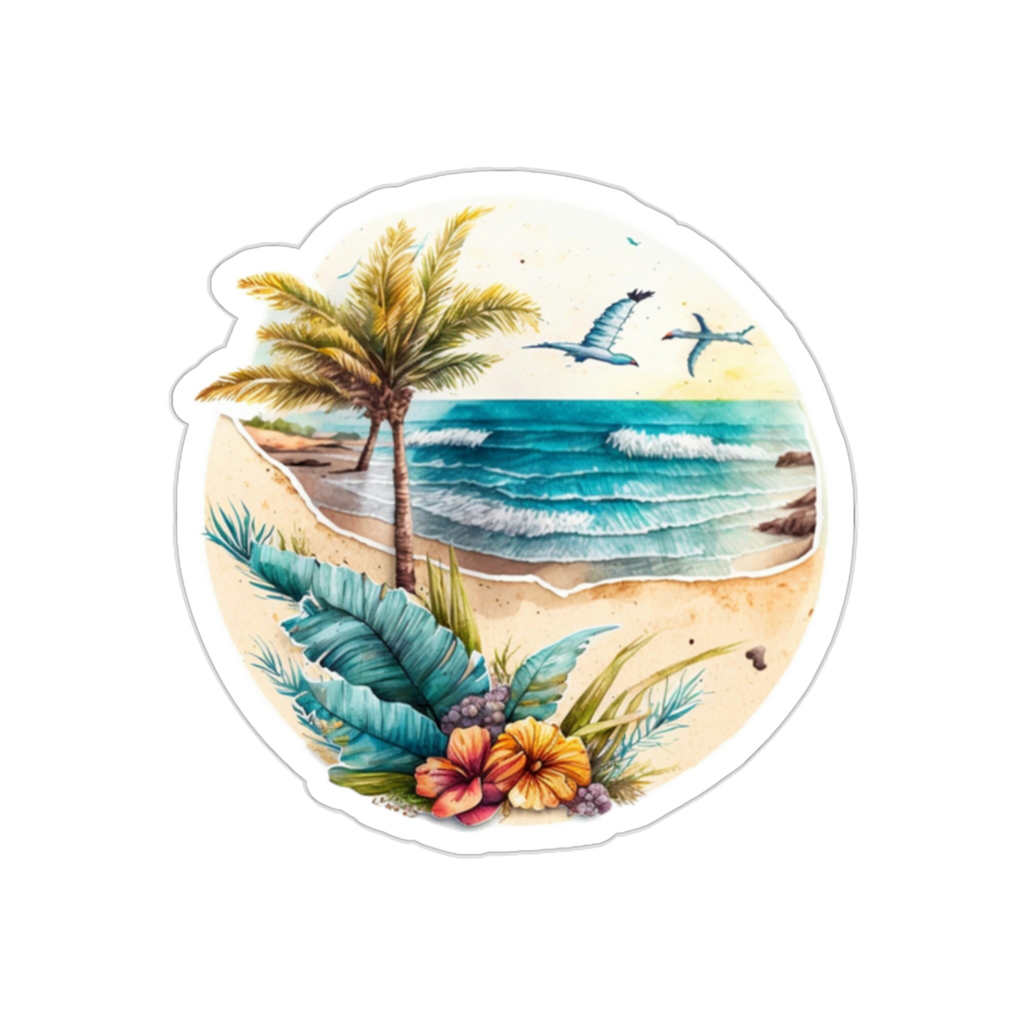 Watercolor Beach Sticker Beautiful Beach Scene Decal Beach Sticker Gift ...
