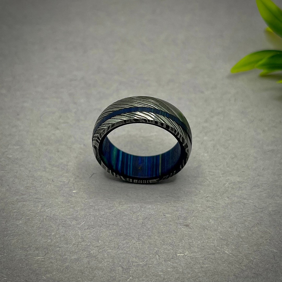 Damascus Ring Wedding Band Men Ring Wood Ring Men Wedding Band Damascus ...