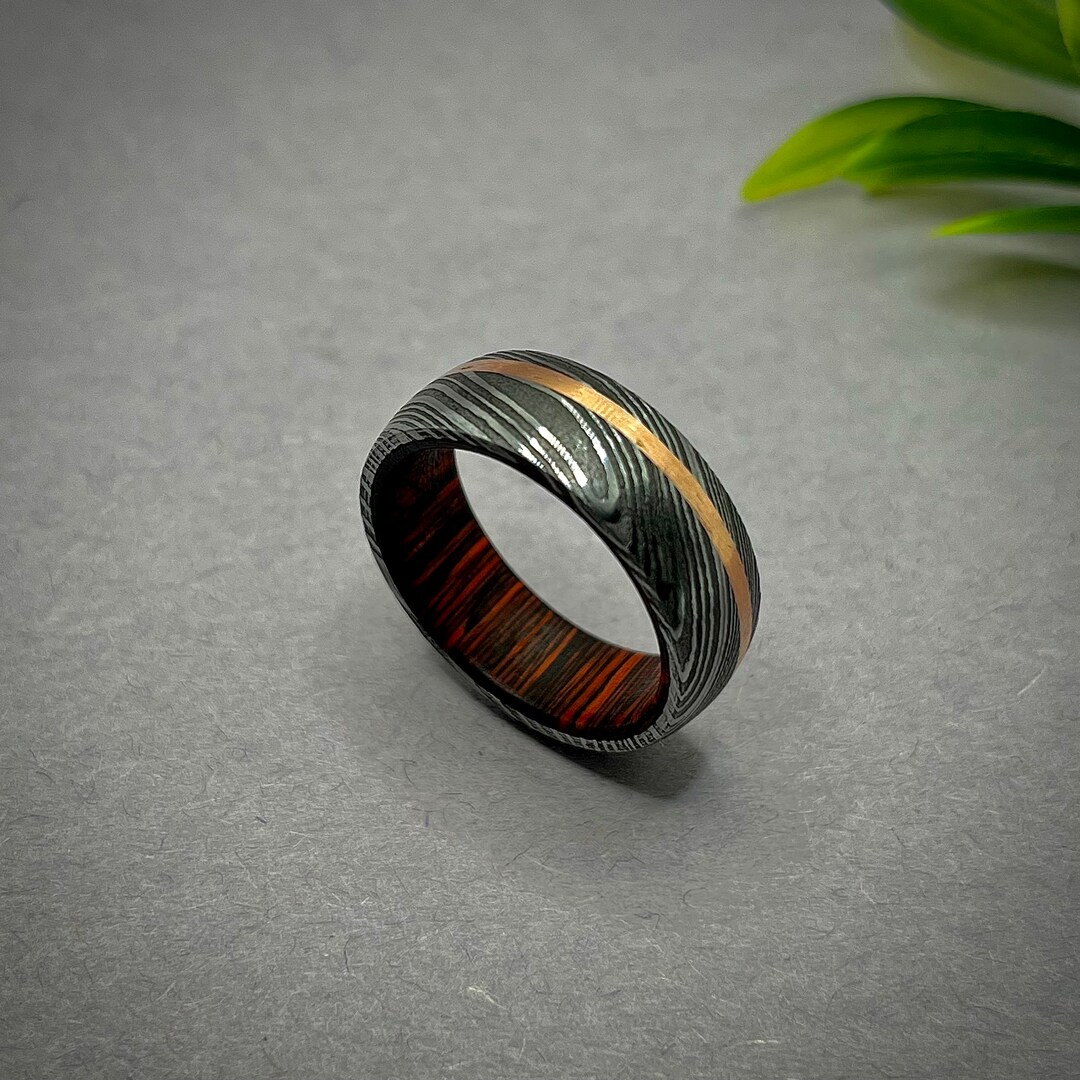 Damascus Wedding Band, Mens Wedding Ring, Black Damascus Ring, Husband ...