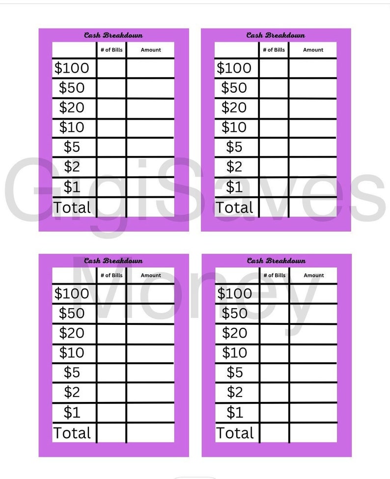 Cash Breakdown Teller Slip - Etsy