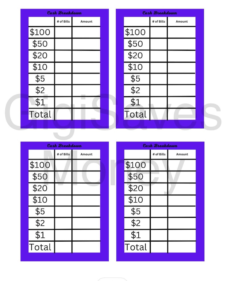 Cash Breakdown Teller Slip - Etsy